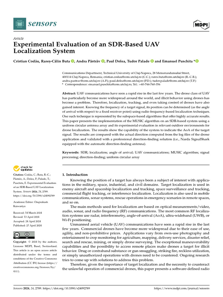 Experimental Evaluation of An SDR-Based UAV Locali | PDF | Radar ...