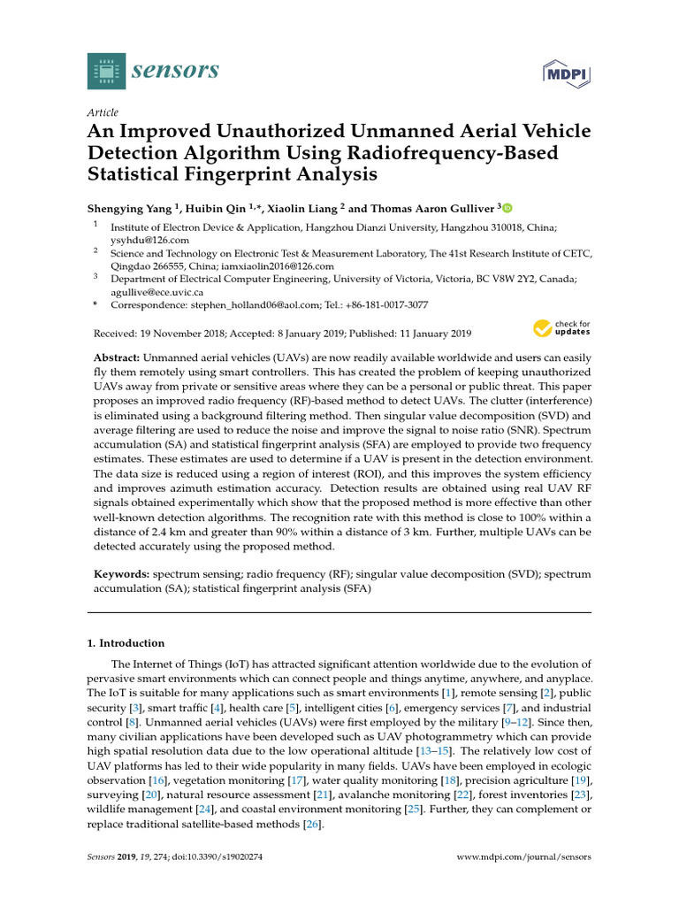 An Improved Unauthorized Unmanned Aerial Vehicle Detection Algorithm Using Radiofrequency Based