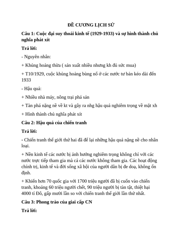 Đề Cương Sử 9 gk1 | PDF