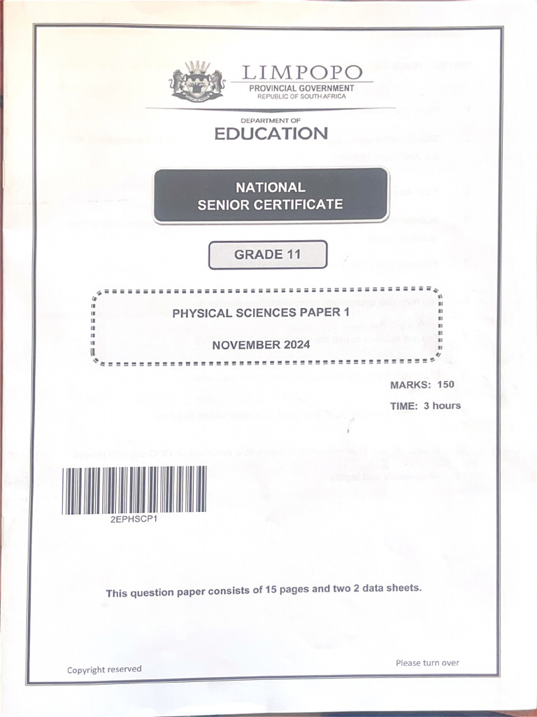 Grade 11 Physical Science Paper 1 | PDF