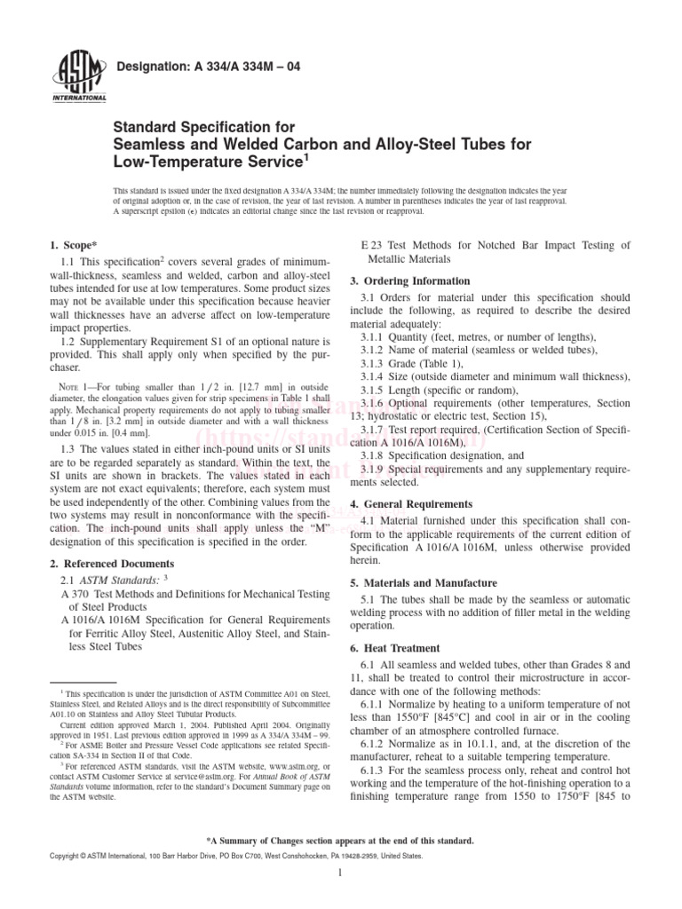 ASTM-A334-A334M-04 | PDF | Heat Treating | Steel