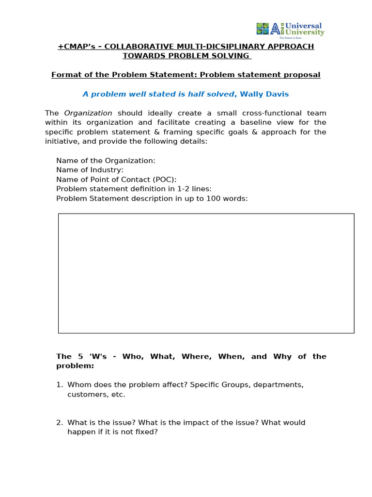 Problem Statement Format - CMAPS | PDF