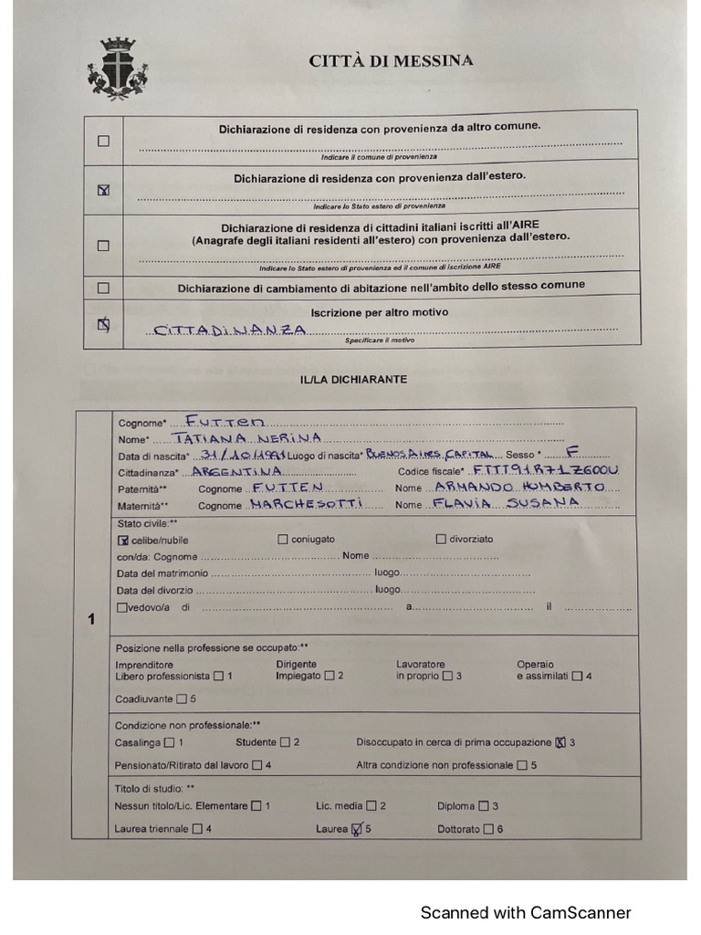 Módulo Dichiarazione Di Residenza | PDF