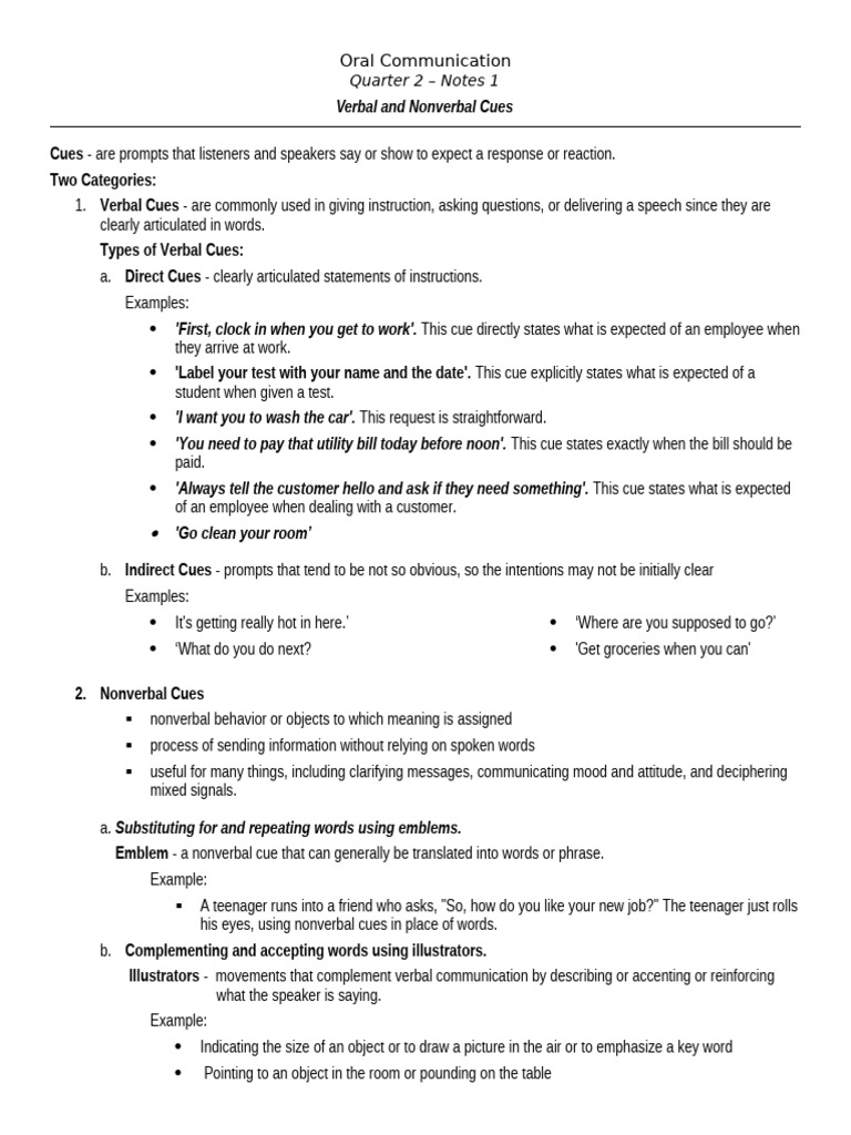 M1 - Verbal and Nonverbal Cues | PDF | Nonverbal Communication | Communication