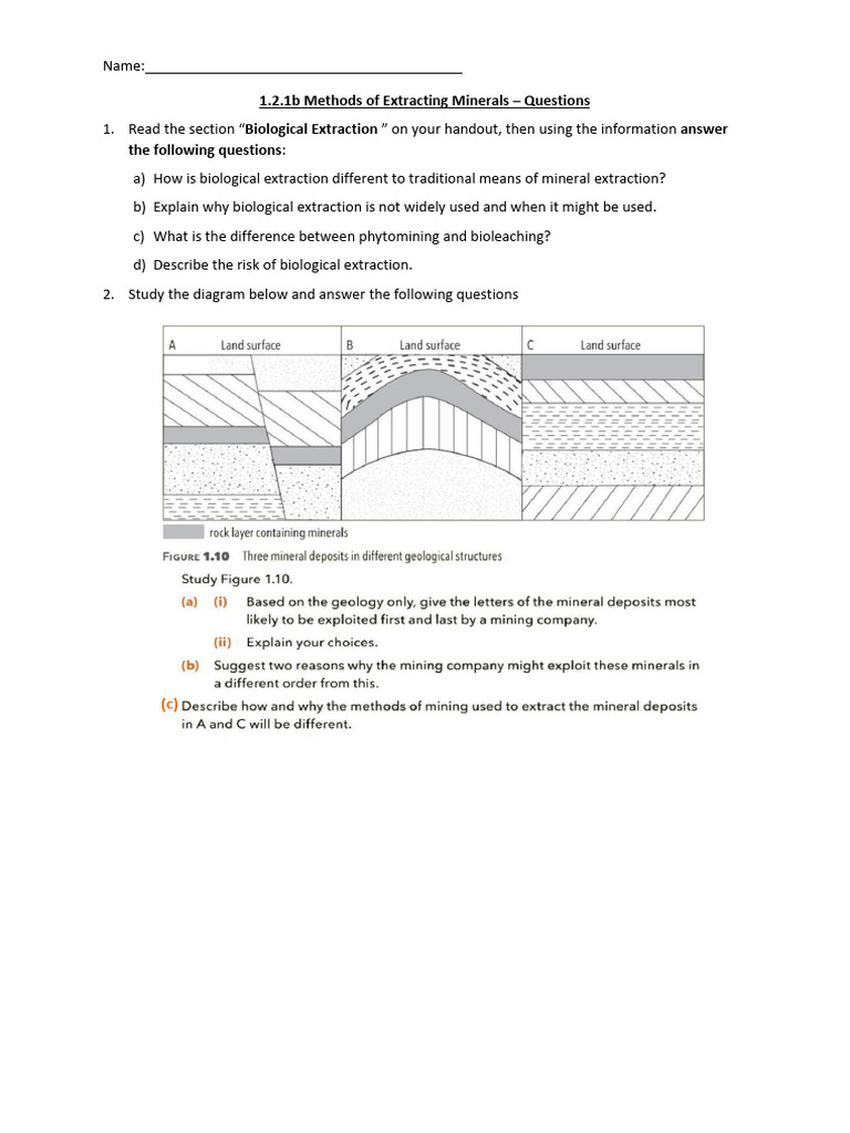 1.2.1b Extraction of Minerals and Factors affecting decsion to mine ...