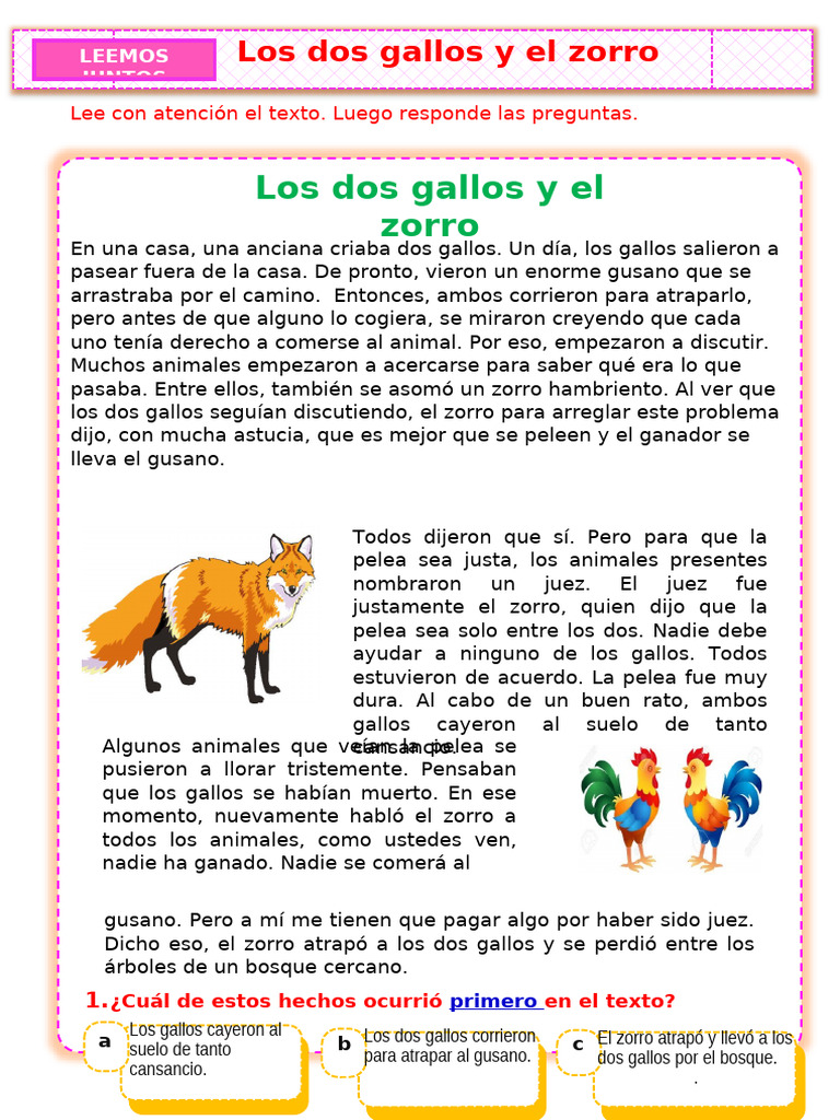 LEEMOS JUNTOS Los Dos Gallos y El Zorro | PDF