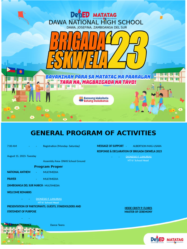 Brigada Eskwela General Program of Activities | PDF
