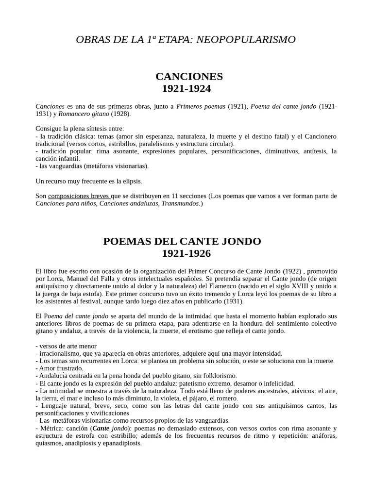 Canciones y Cante Jondo Introducción | PDF | Federico García Lorca | Poesía
