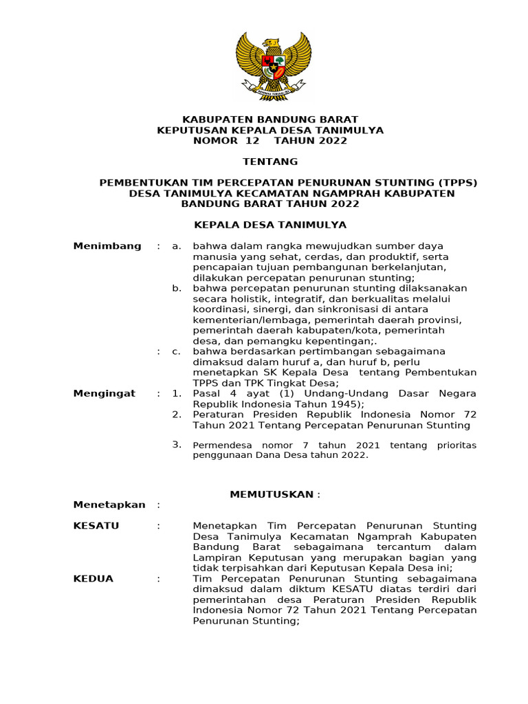 Format SK TPPS Dan TPK TK Desa | PDF