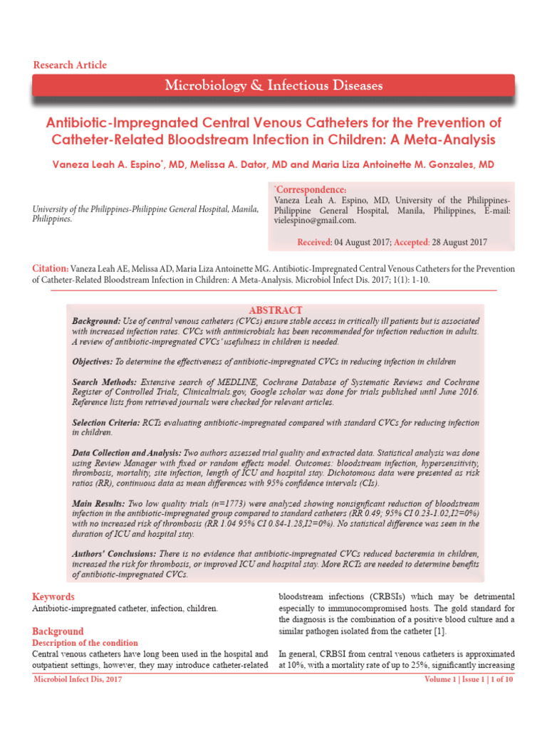 Antibioticimpregnated Central Venous Catheters For The Prevention of ...
