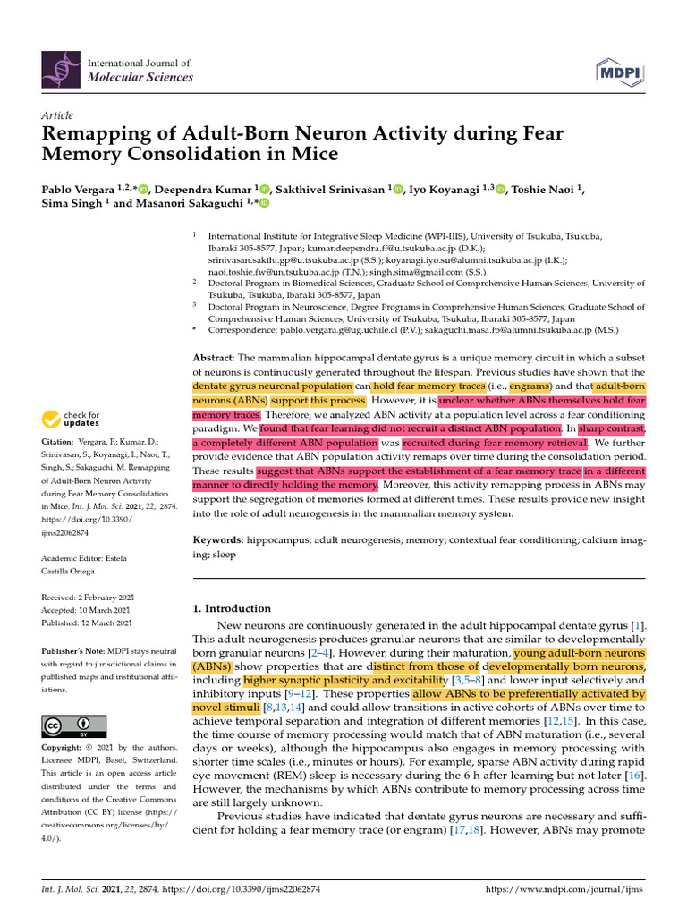 Remapping of Adult-Born Neuron Activity During Fea | PDF | Memory | Neurogenesis