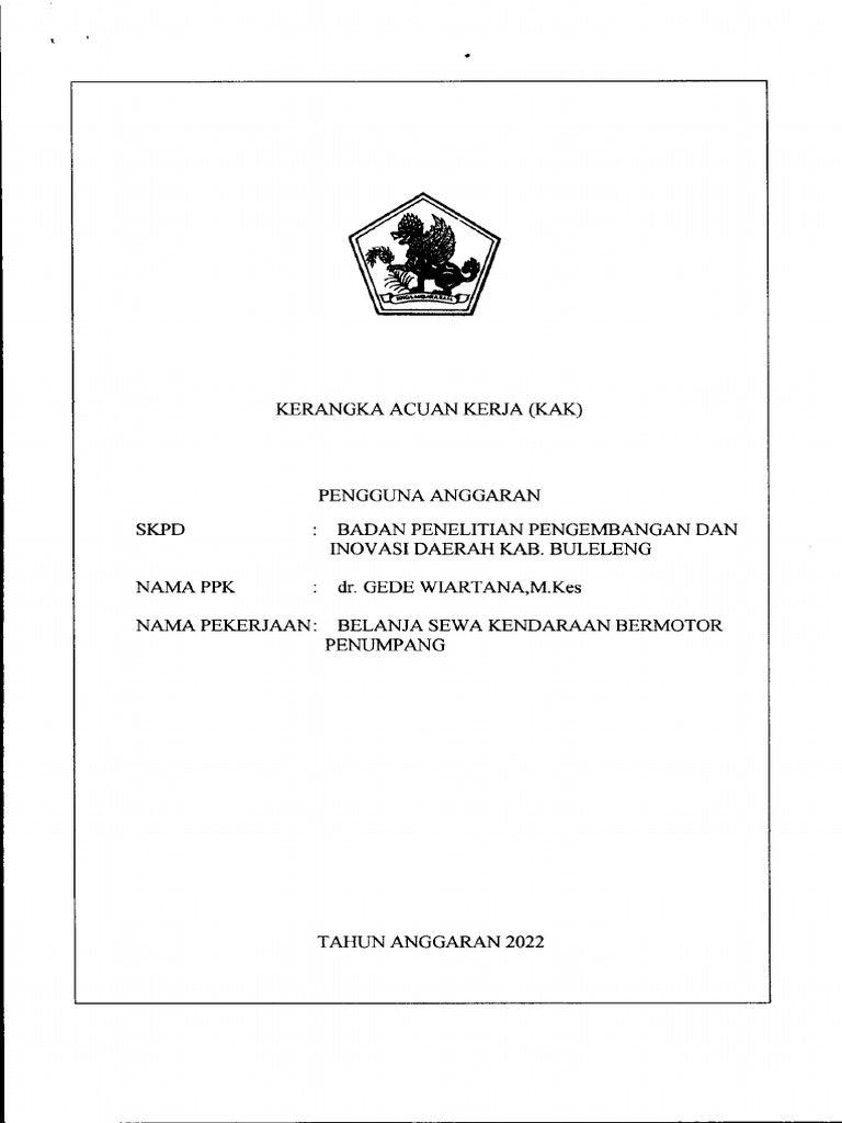 19 - Kerangka Acuan Kerja Kak Balitbang Buleleng 2022 | PDF