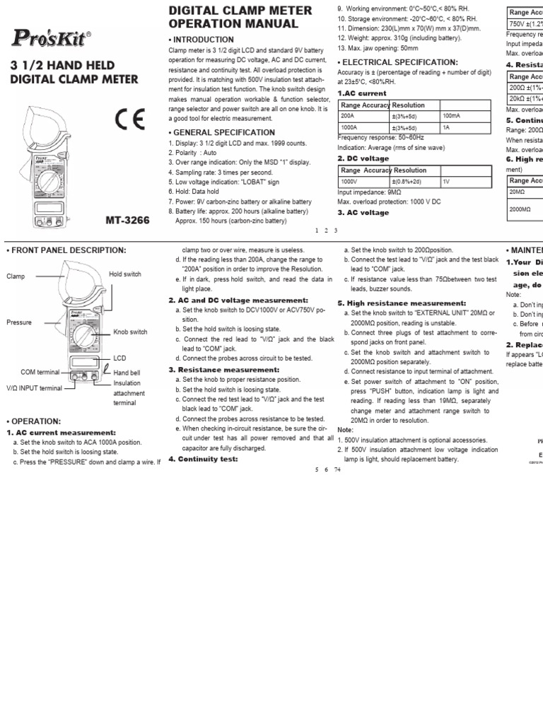 Manual de Usuario Pro'sKit MT-3266 (2 Páginas) | PDF