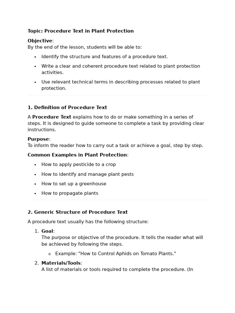 Procedure Text for Plant Protection Guide | PDF | Pest Control ...