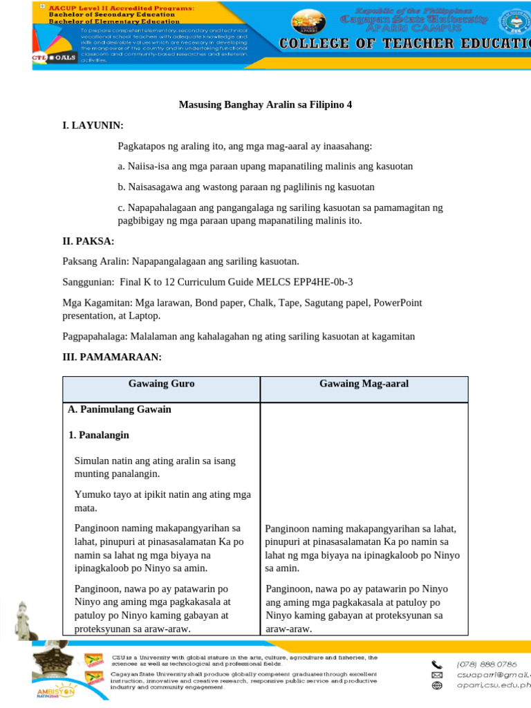 Detailed Lesson Plan TLE Kasuotan | PDF