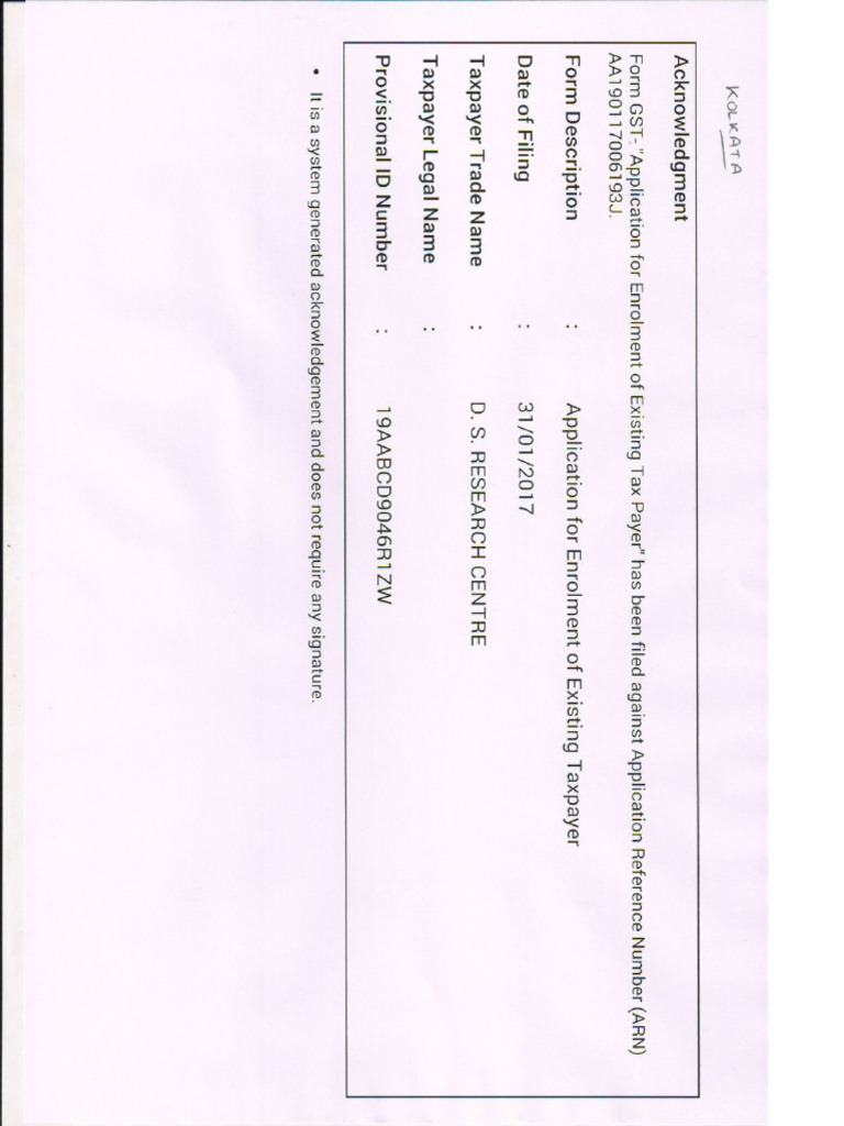GST - Application Reference Number (ARN) No | PDF