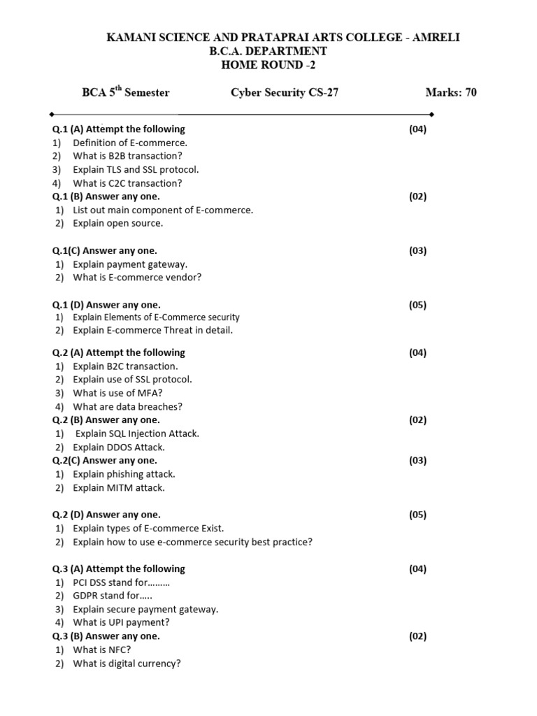 Cybersecurity & E-Commerce Exam Guide | PDF | Computing | Security Engineering