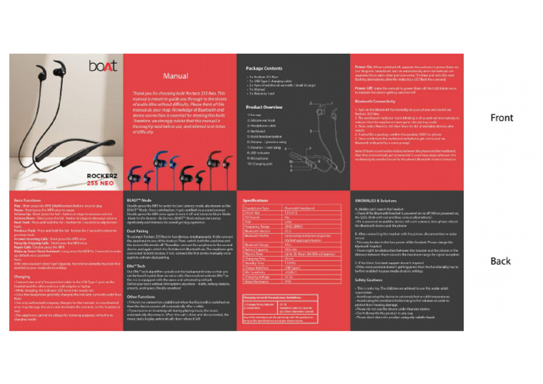 Boat Rockerz 255 Neo User Manual | PDF