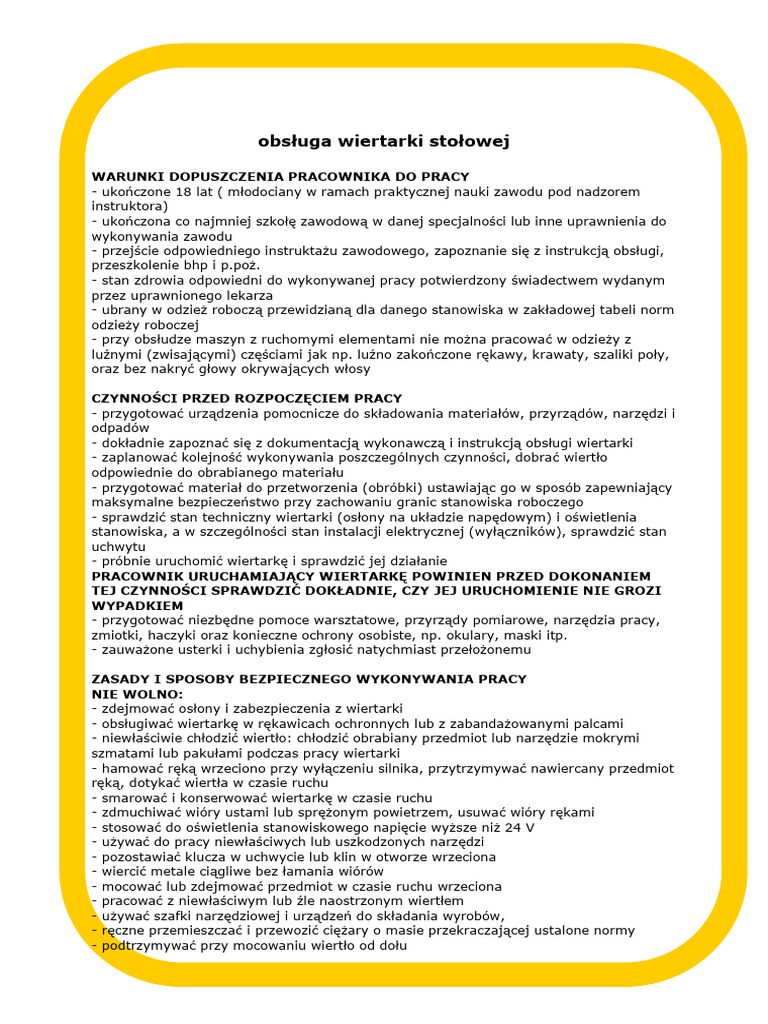 Instrukcja BHP Wiertarka Stolowa | PDF