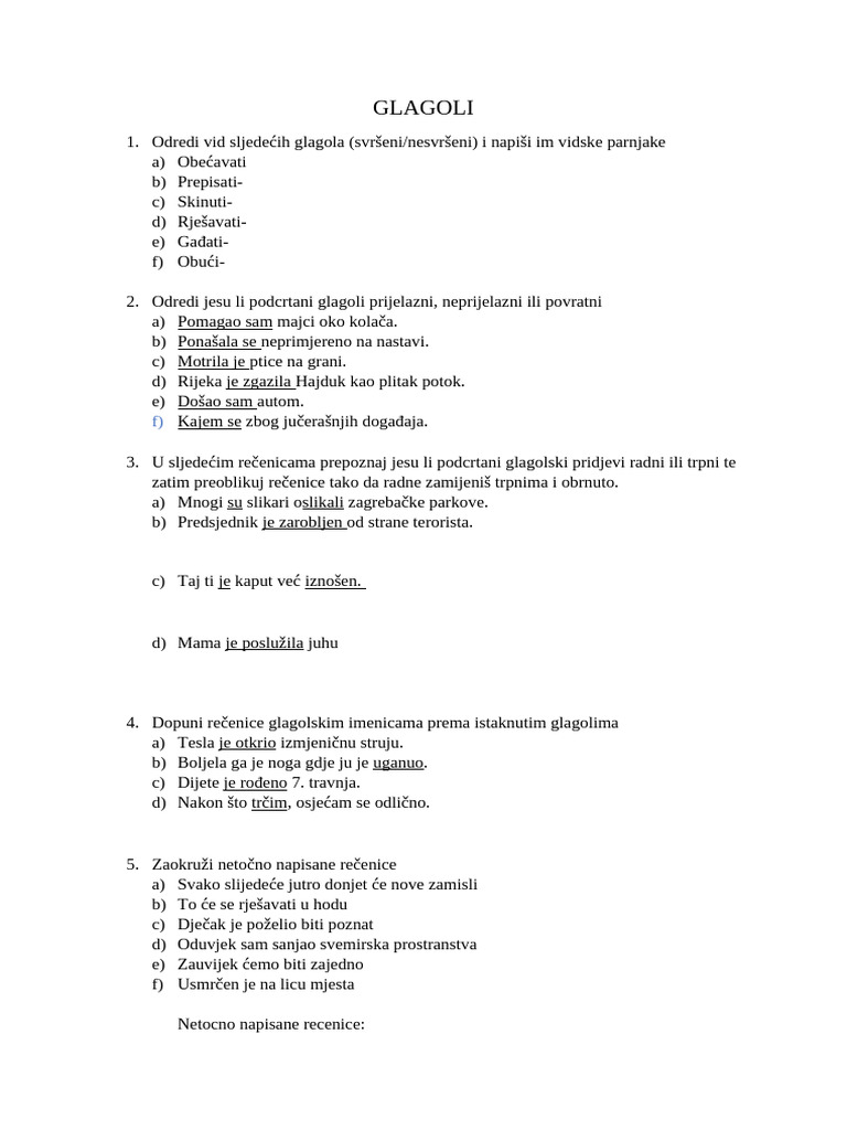 Vježba Glagoli, Aria | PDF