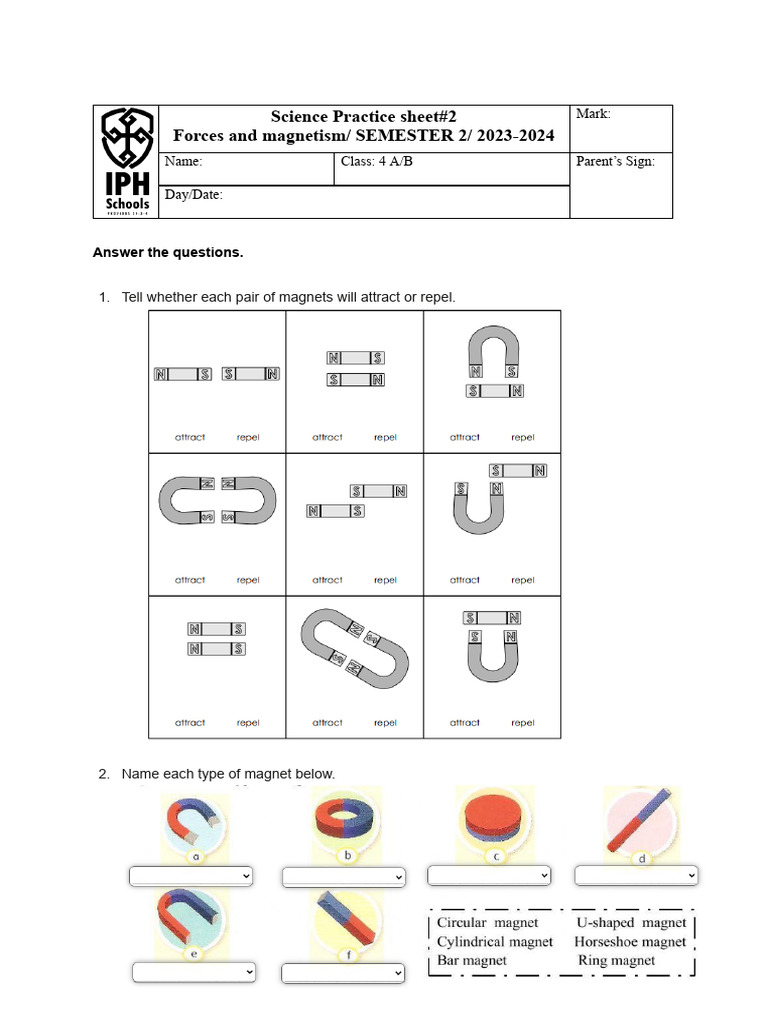 Forces and Magnetism - Practice Sheet#2-3 | PDF | Science & Mathematics | Technology & Engineering