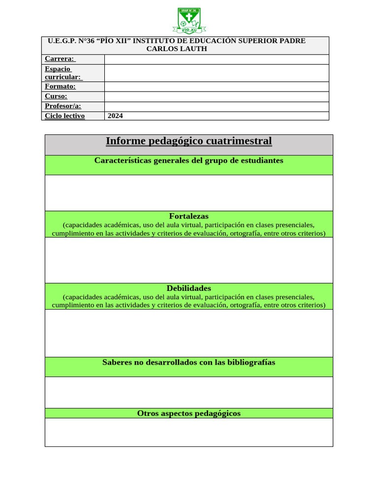 Modelo de Informe Pedagógico | PDF