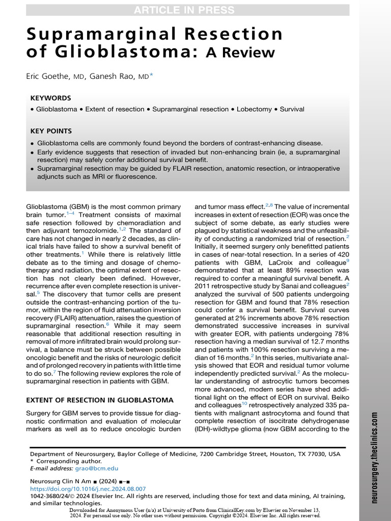 Supramarginal Resection of Glioblastoma | PDF | Glioma | Surgery
