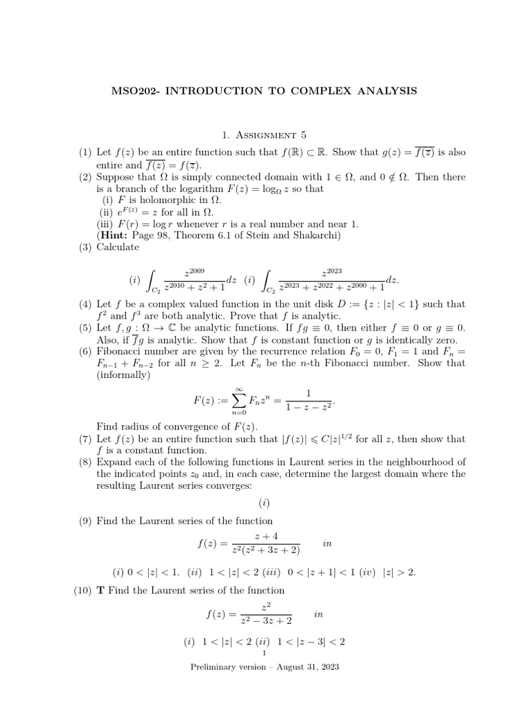 Complex Analysis Assignment 5 | PDF | Complex Analysis | Mathematical Physics