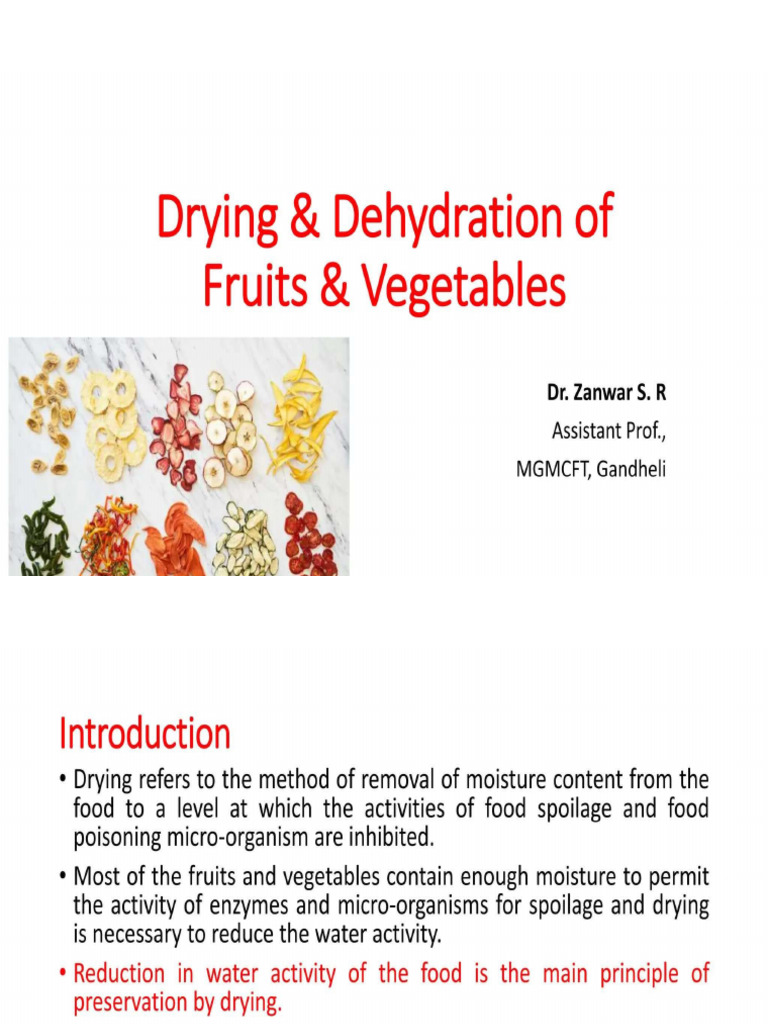 Drying and Dehydration of Fruits and Vegetable | PDF