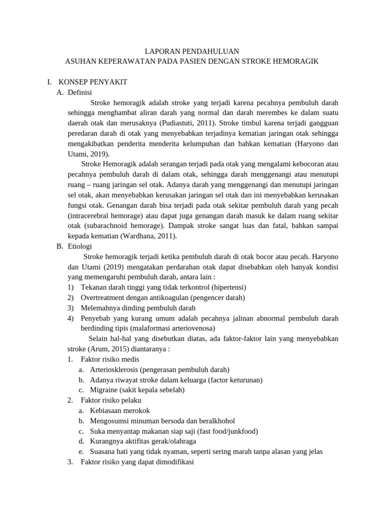 Laporan Pendahuluan Stroke Hemoragik | PDF
