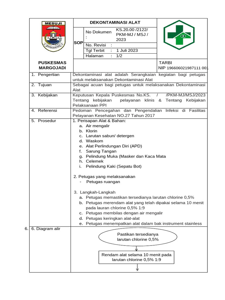SOP DEKONTAMINASI ALAT Revisi | PDF