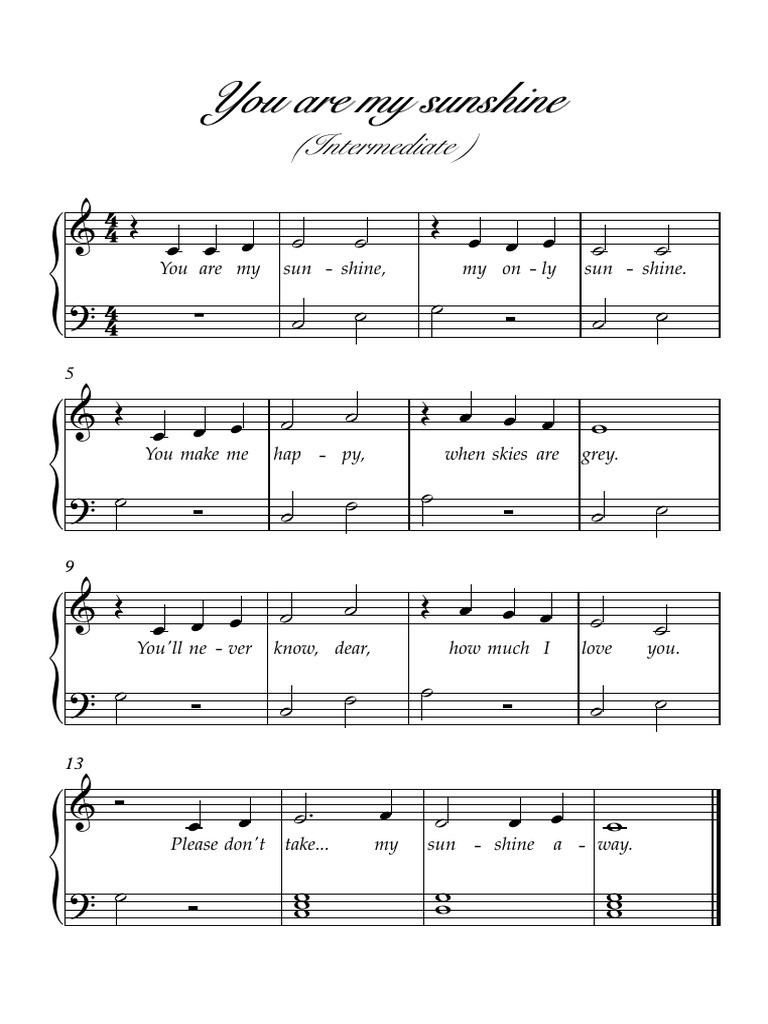 You Are My Sunshine Level 2 Piano Sheet | PDF