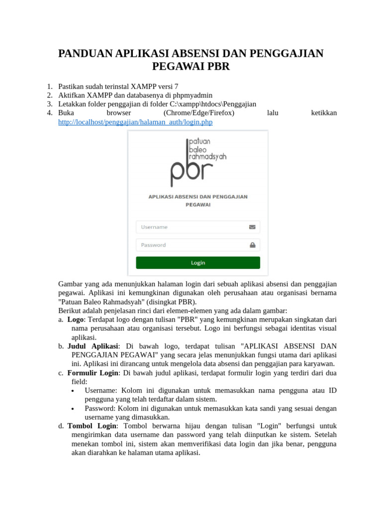 Panduan Aplikasi Absensi Dan Penggajian Pegawai PBR | PDF | Bisnis | Pengelolaan Keuangan & Uang