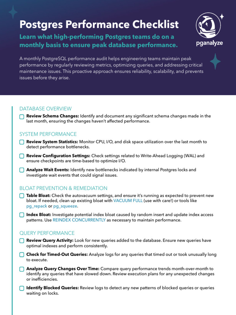 Postgres Performance Check List - Pganalyze | PDF | Postgre Sql | Databases