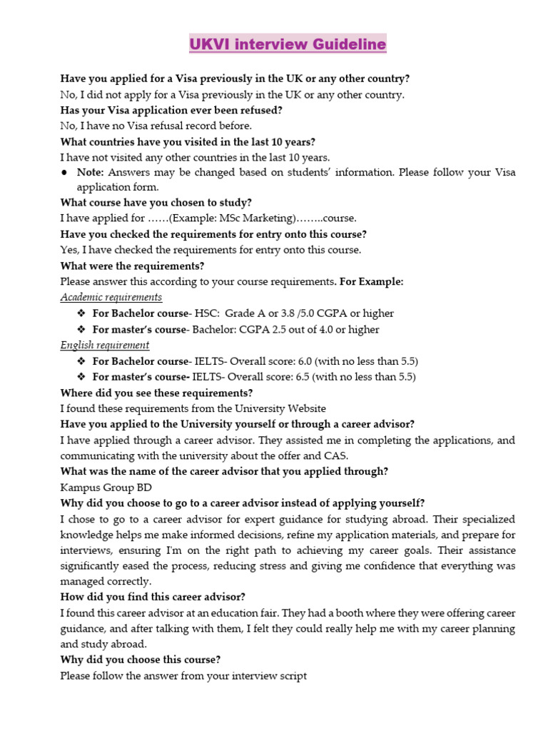 UKVI Interview Guideline 01 | PDF | Academic Degree | Expense