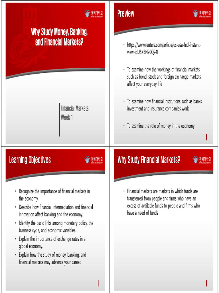 Week 1-2. Why Study Money, Banking, and Financial Markets | PDF