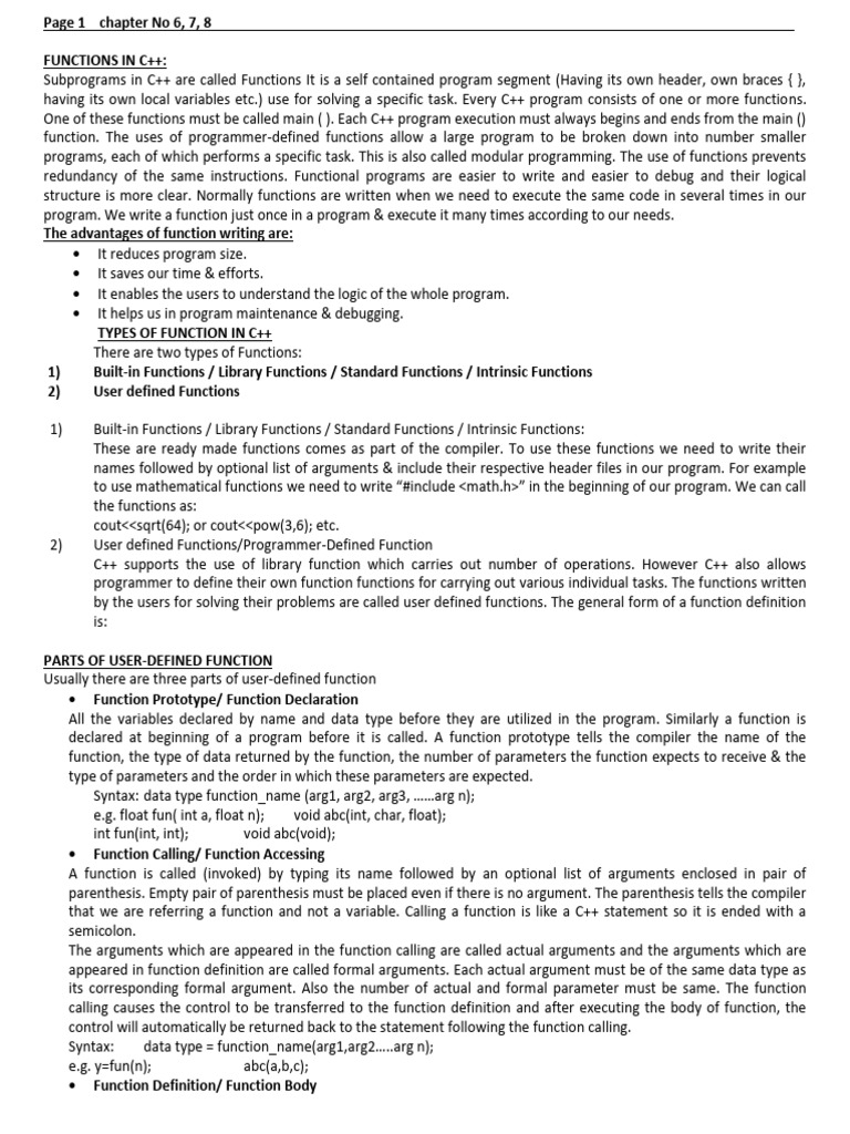 ch 6 7 8 | PDF | Parameter (Computer Programming) | C++