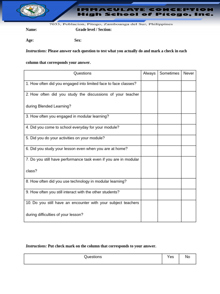 Survey Questionnaires | PDF | Reading Comprehension | Learning