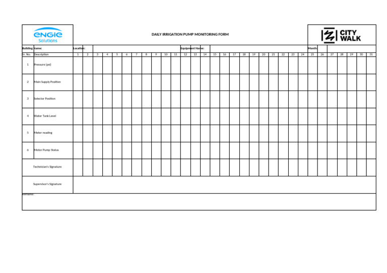 Daily Irrigation Pump Checklist | PDF | Technology & Engineering