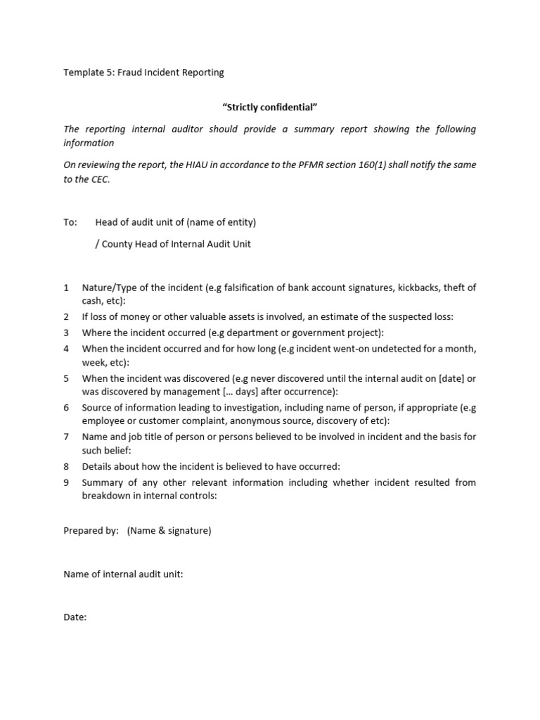 Template 5 Fraud Incident Reporting Template 2021 | PDF | Social ...