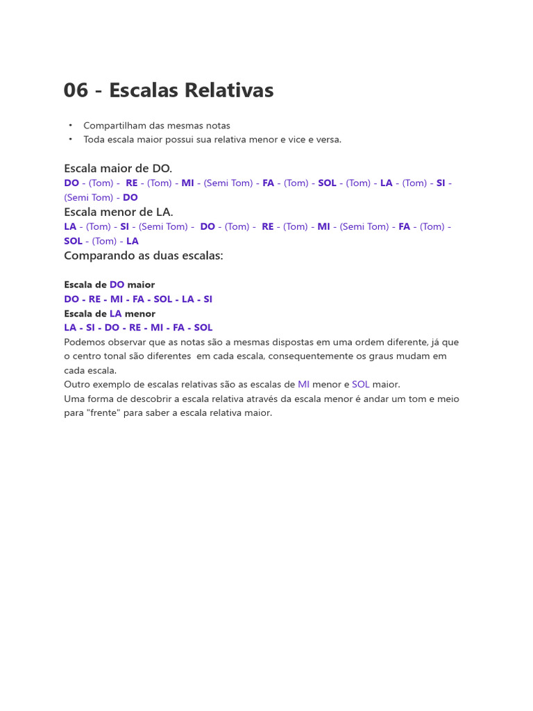 Escalas Relativas: Maior e Menor | PDF