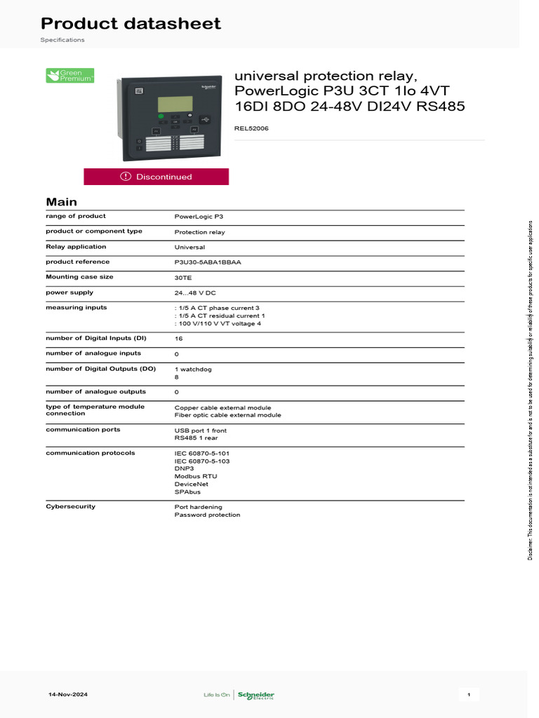 Schneider Electric - PowerLogic-P3-Protection-Relays - REL52006 | PDF ...
