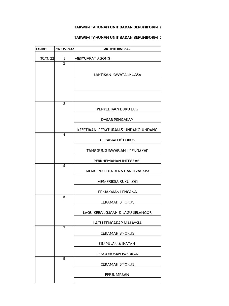 Takwim Tahunan Pengakap | PDF