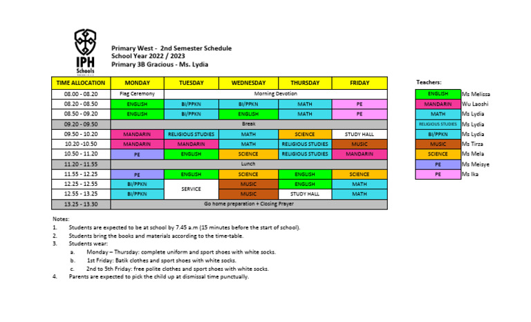 3B Gracious - 2nd Sem Schedule 2023 | PDF