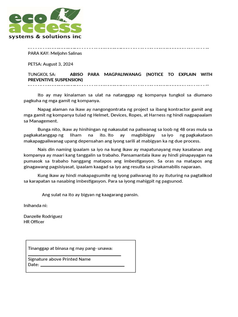 Sample Notice To Explain Filipino | PDF