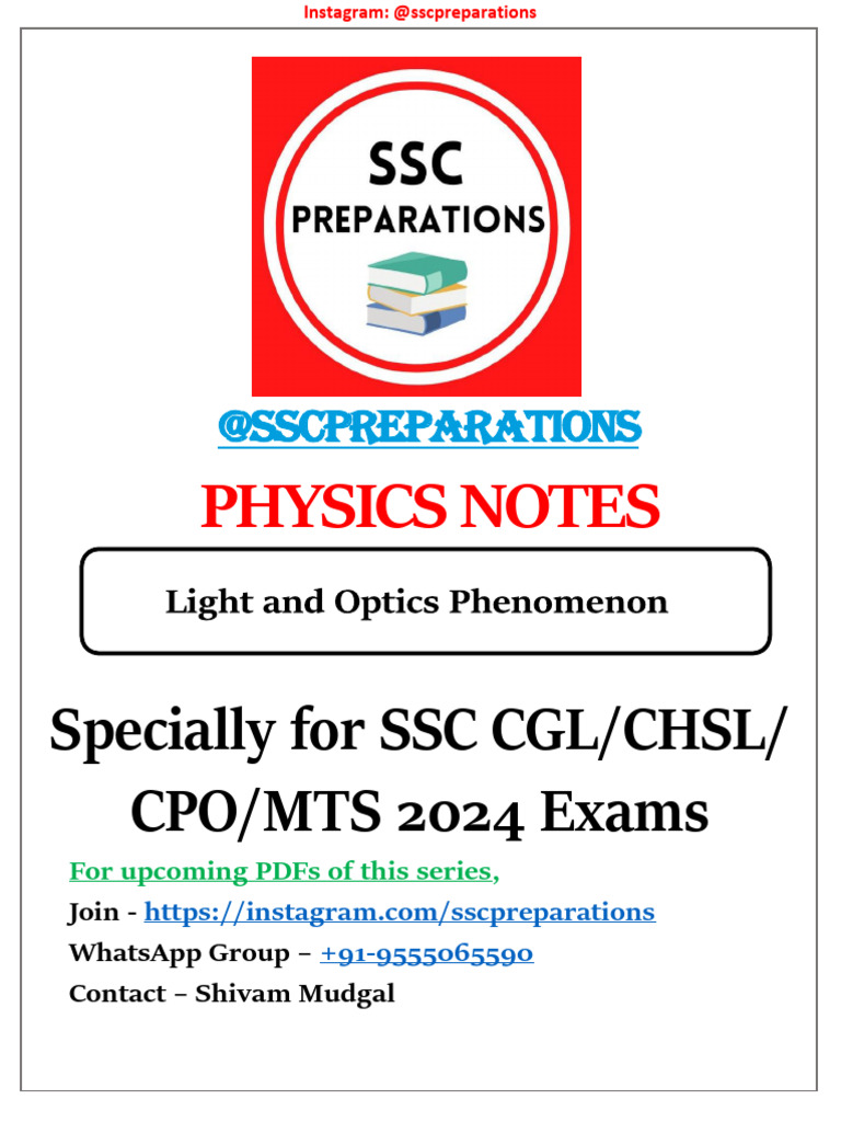 Light and Optics Phenomenon - Physics Notes For SSC CGL 2024 | PDF ...