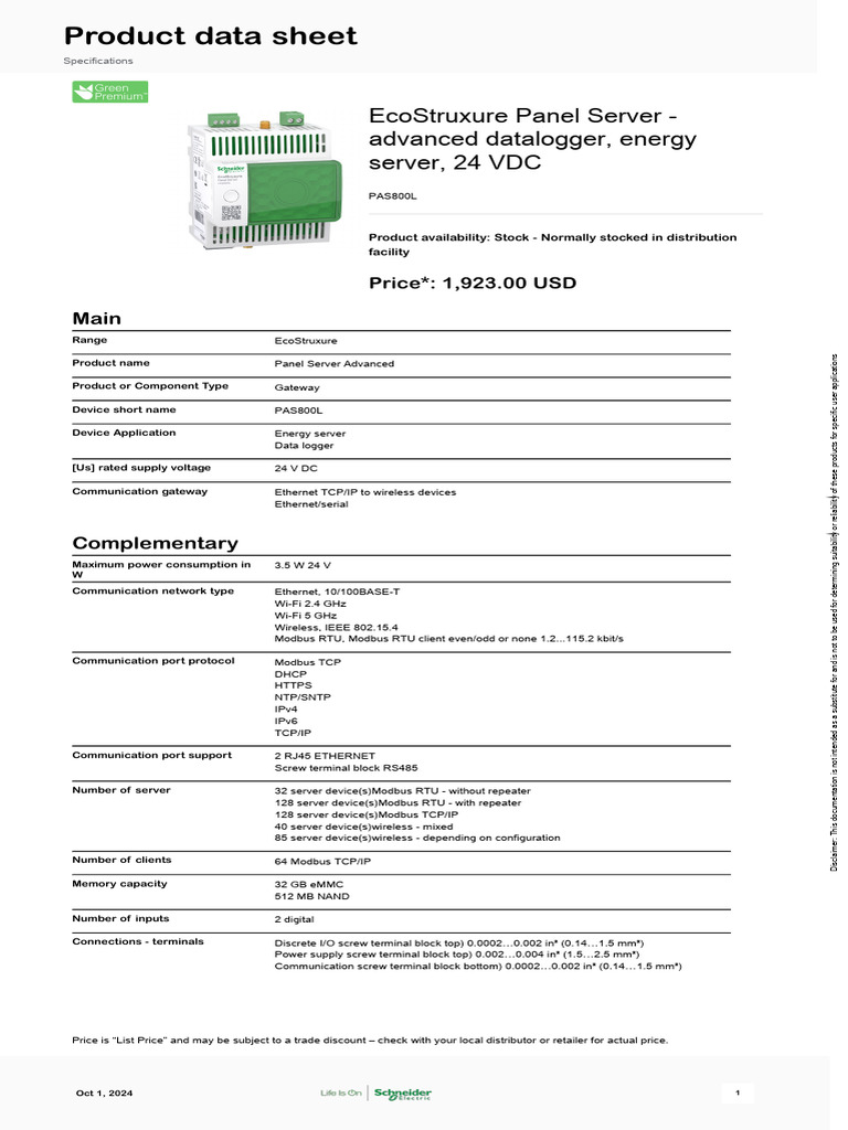 PAS800L EcoStruxure Panel Server Details | PDF | Internet Protocols ...