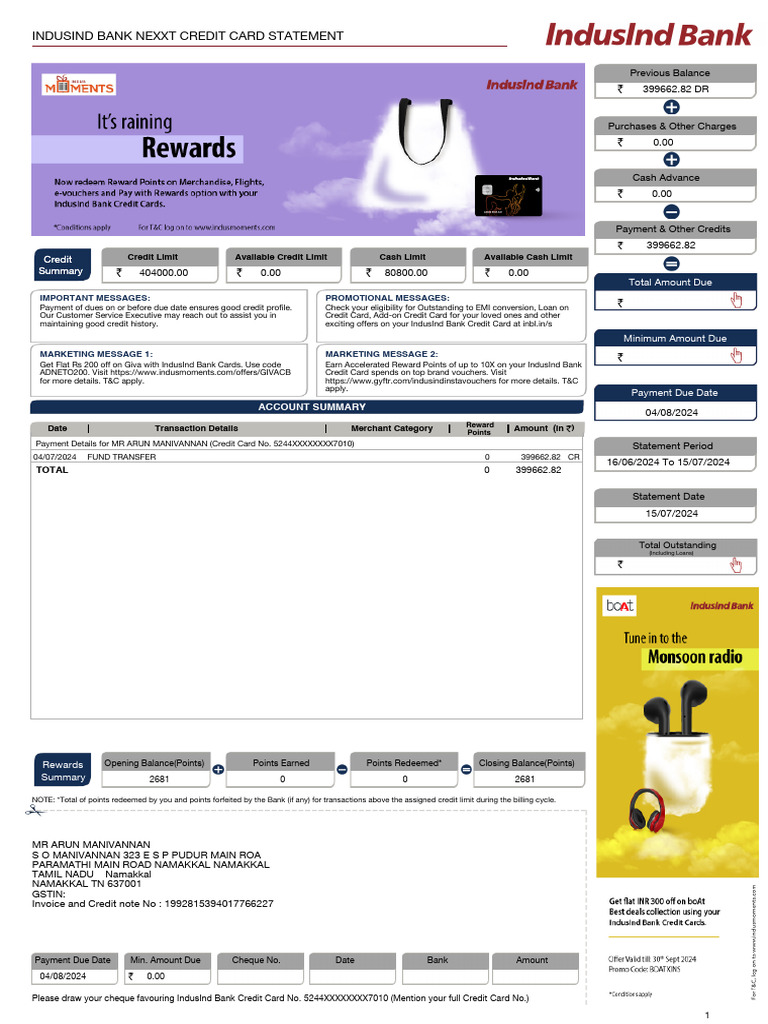 INDUS | PDF | Credit Card | Interest