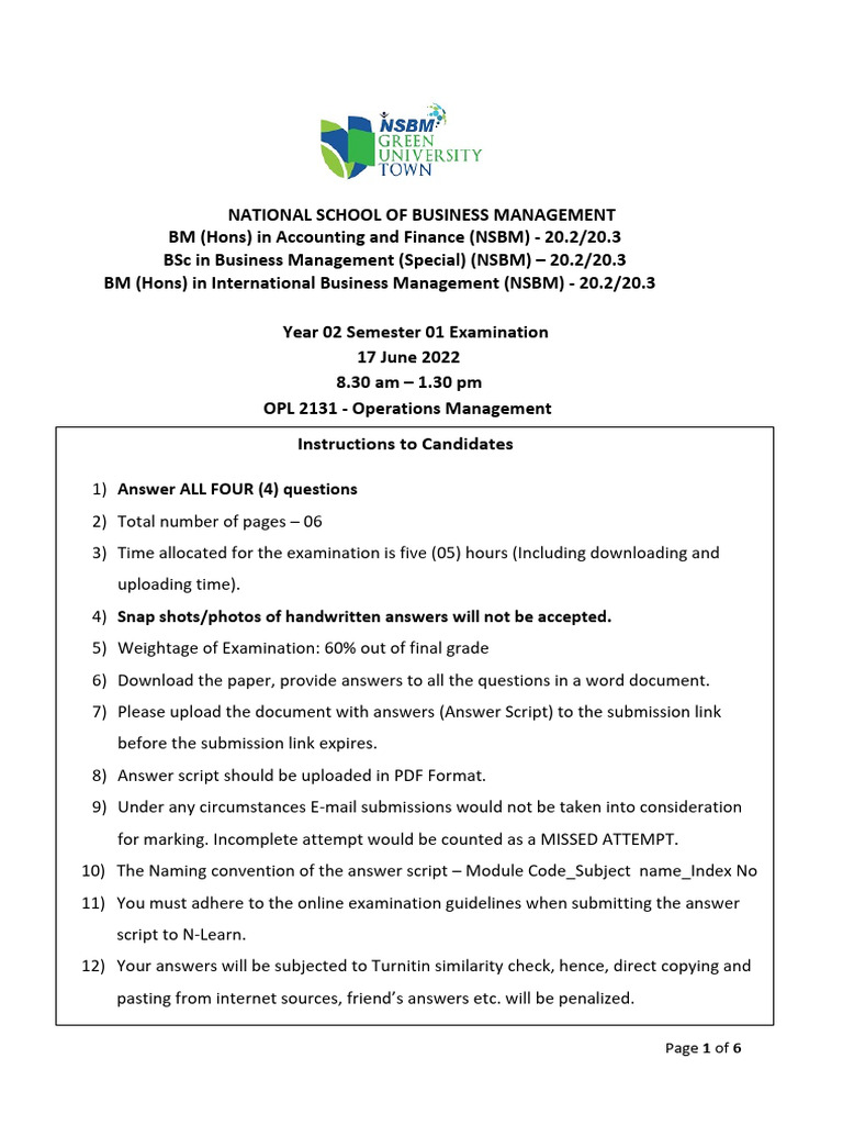 Operations Management Exam Guidelines | PDF | Forecasting | Inventory