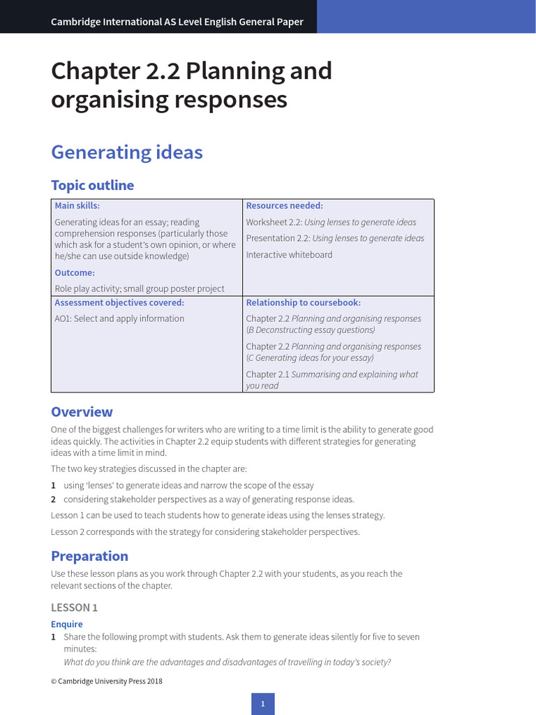 Lessonplan 2 2 Planning Responses ASAL General Paper | PDF | Essays | Reading Comprehension